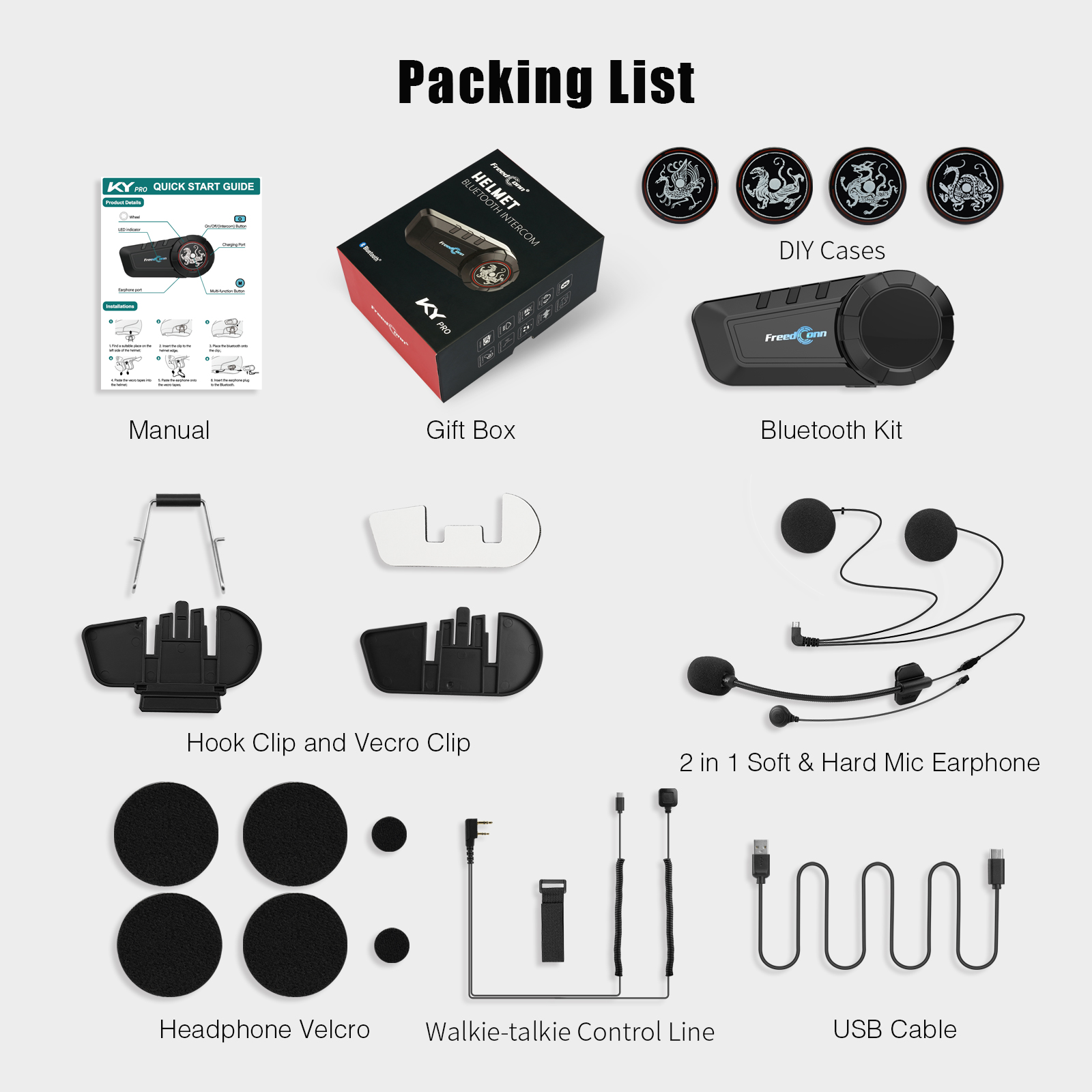 Freedconn KY-Pro Motorcycle Helmet Headset Intercom Wireless Bluetooth ...