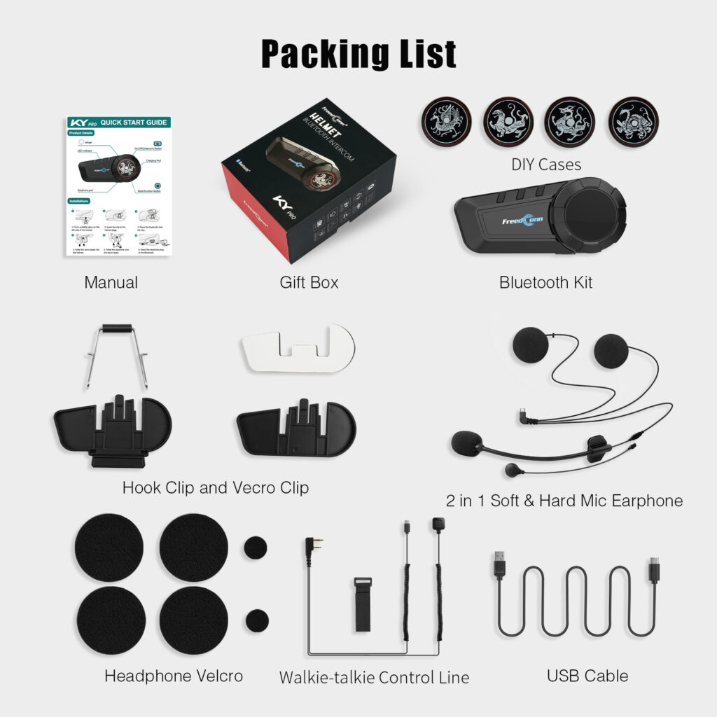 Freedconn KY-Pro Motorcycle Helmet Headset Intercom Wireless Bluetooth ...