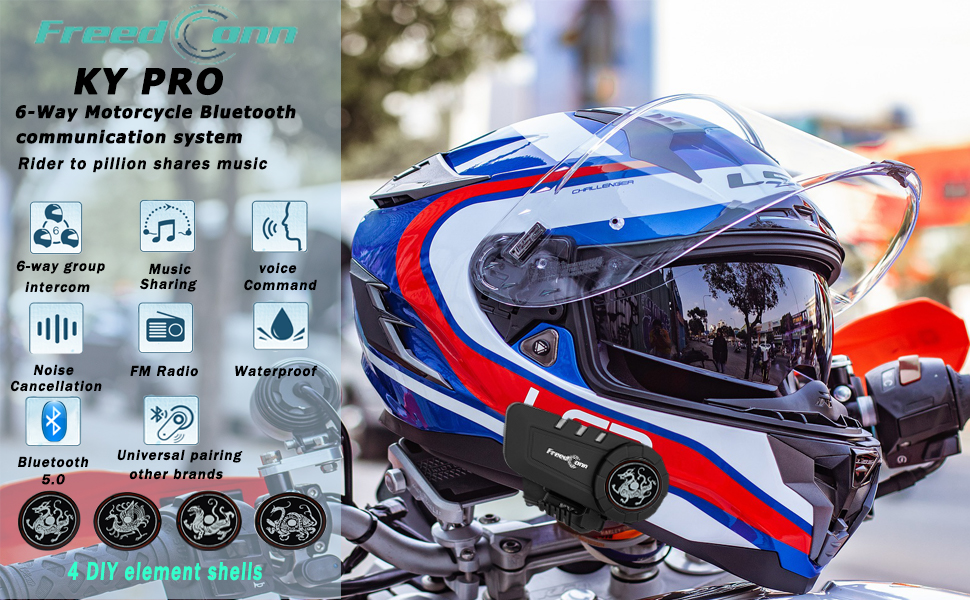 Freedconn KY-Pro Motorcycle Helmet Headset Intercom Wireless Bluetooth ...