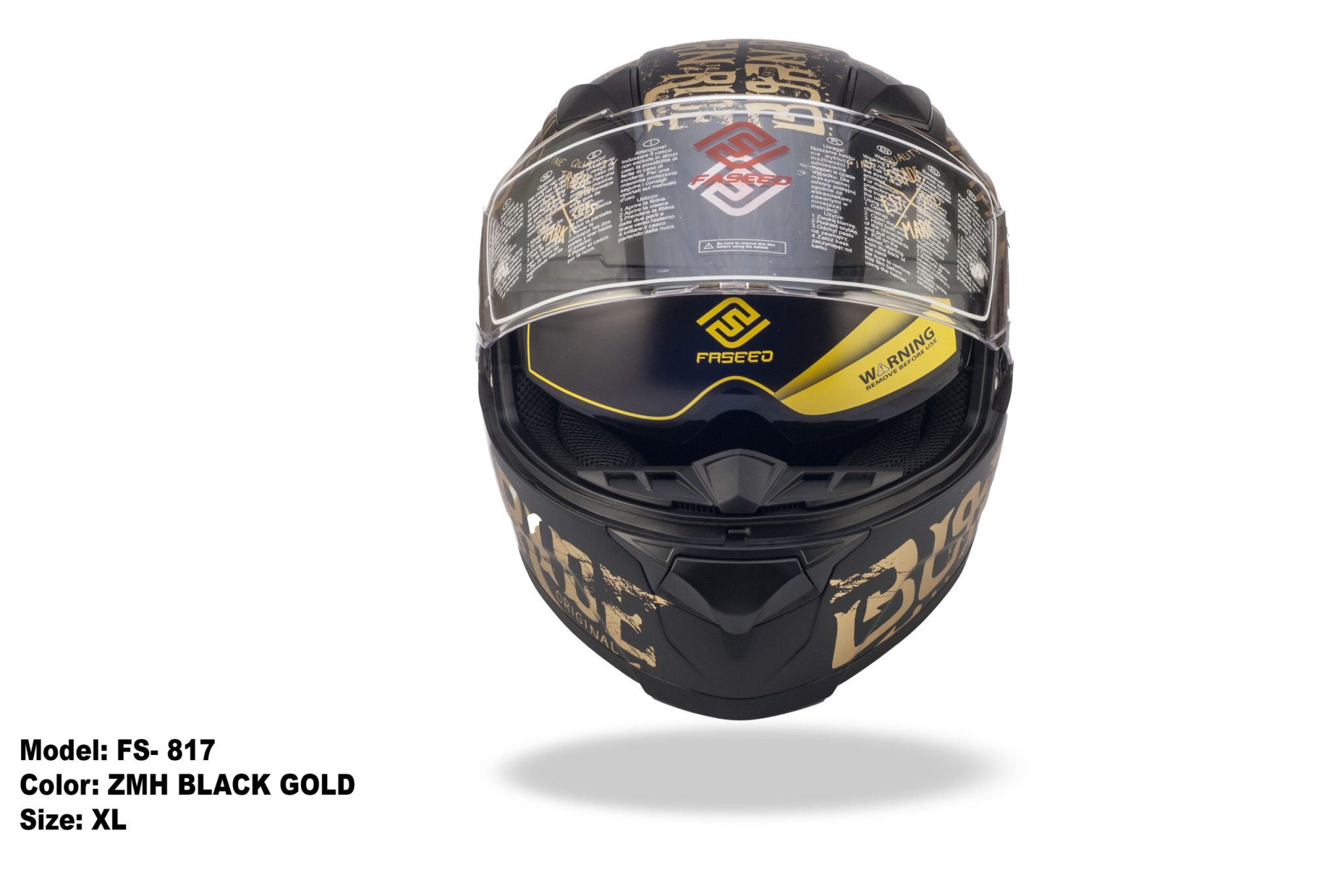 FASEED FS-817 ZMH Matt BLACK GOLD Full Face Dual Visor Pinlock Ready ...